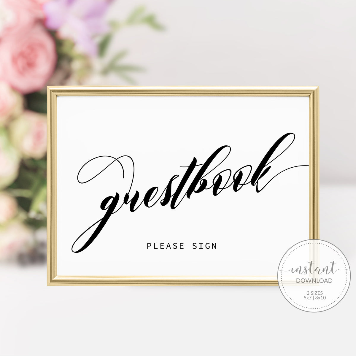 Black Script Guestbook Sign Printable, Minimalist Guestbook Sign, INST ...
