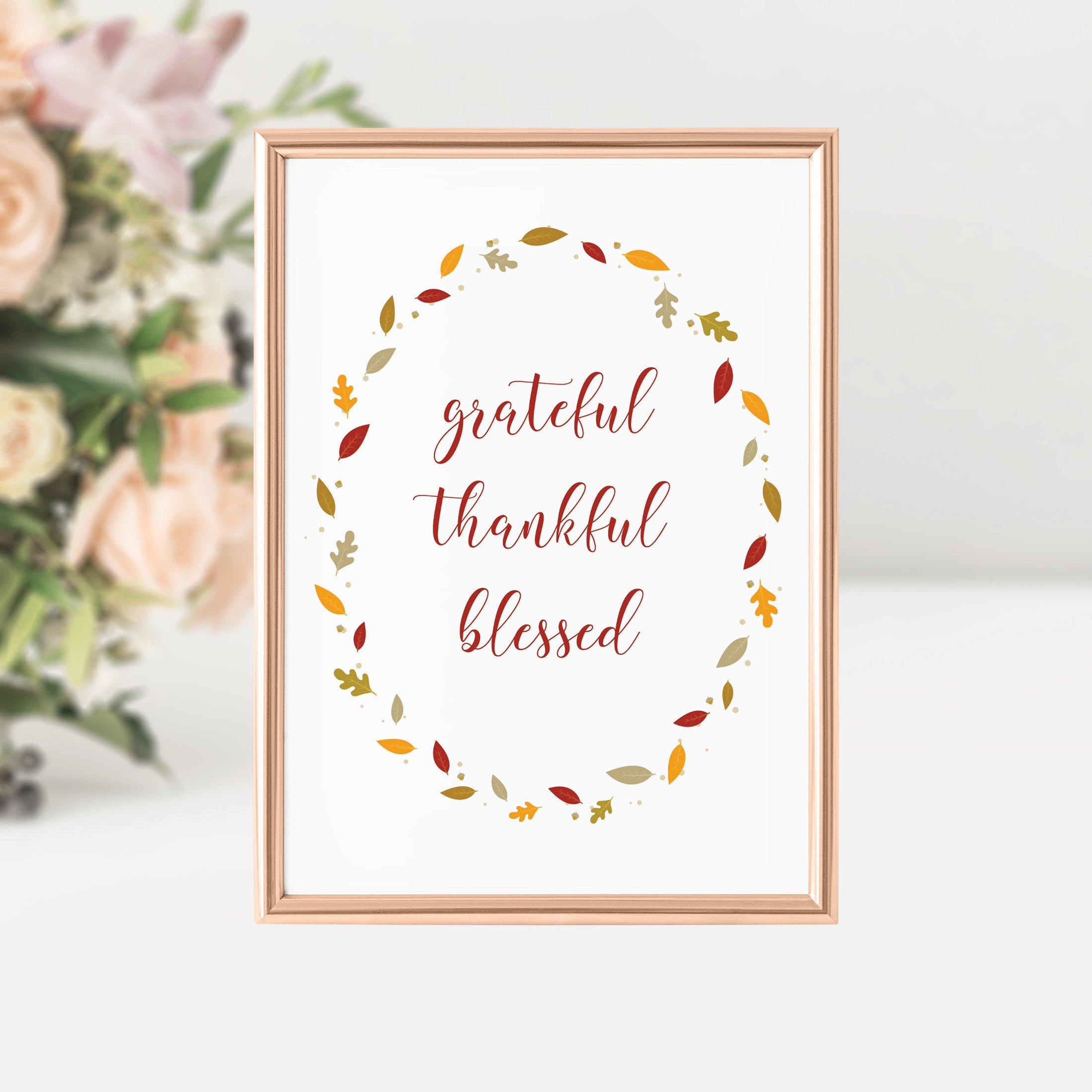 Fall Leaves Grateful Thankful Blessed Sign Printable, Thanksgiving Sig ...