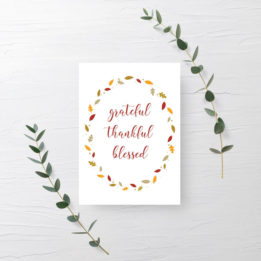 Fall Leaves Grateful Thankful Blessed Sign Printable, Thanksgiving Sig ...