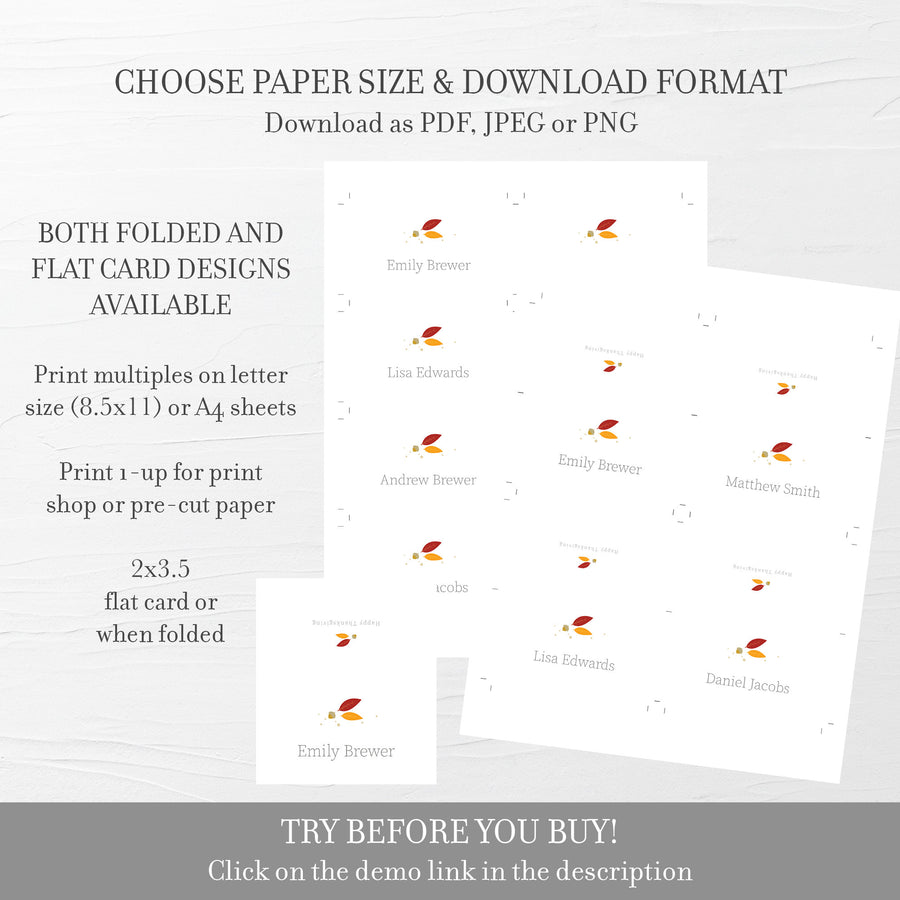 Friendsgiving Place Card Template Printable, Fall Dinner Name Card, Ed ...