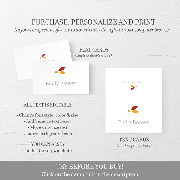 Friendsgiving Place Card Template Printable, Fall Dinner Name Card, Ed ...