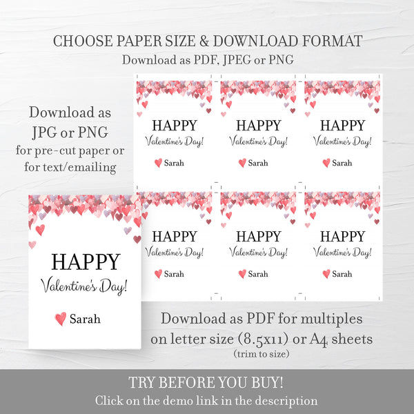 Valentine Day Card For Kids Template, Printable DIY Valentines Day Car ...