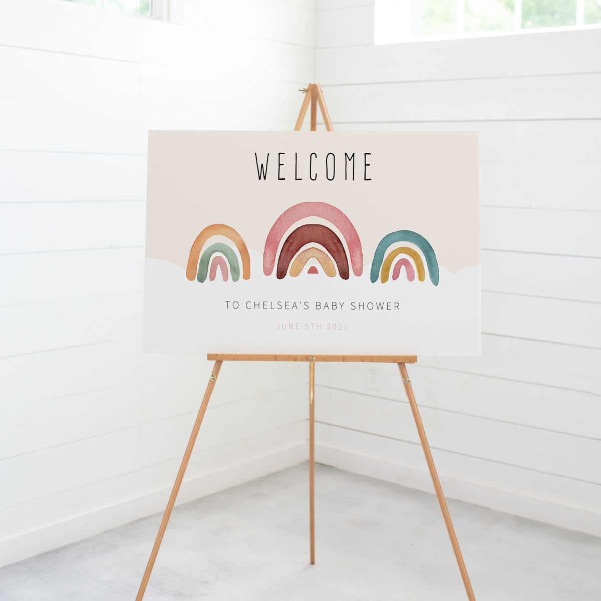 Boho Rainbow Baby Shower Welcome Sign Template, Printable Large Waterc ...