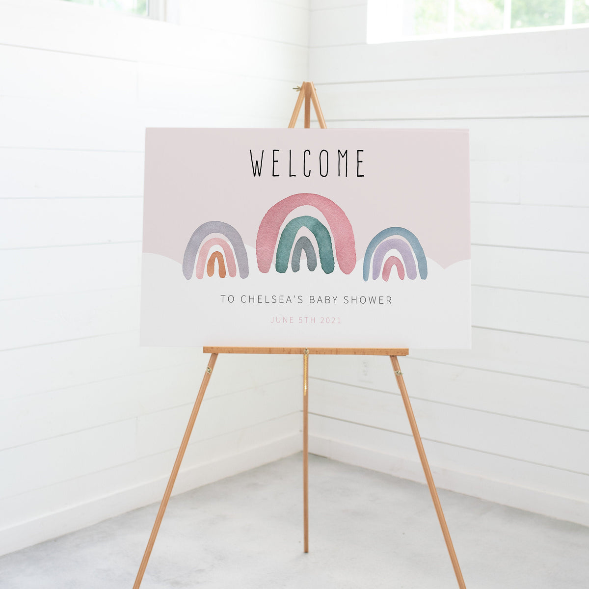 Boho Rainbow Baby Shower Welcome Sign Template, Printable Large Waterc ...