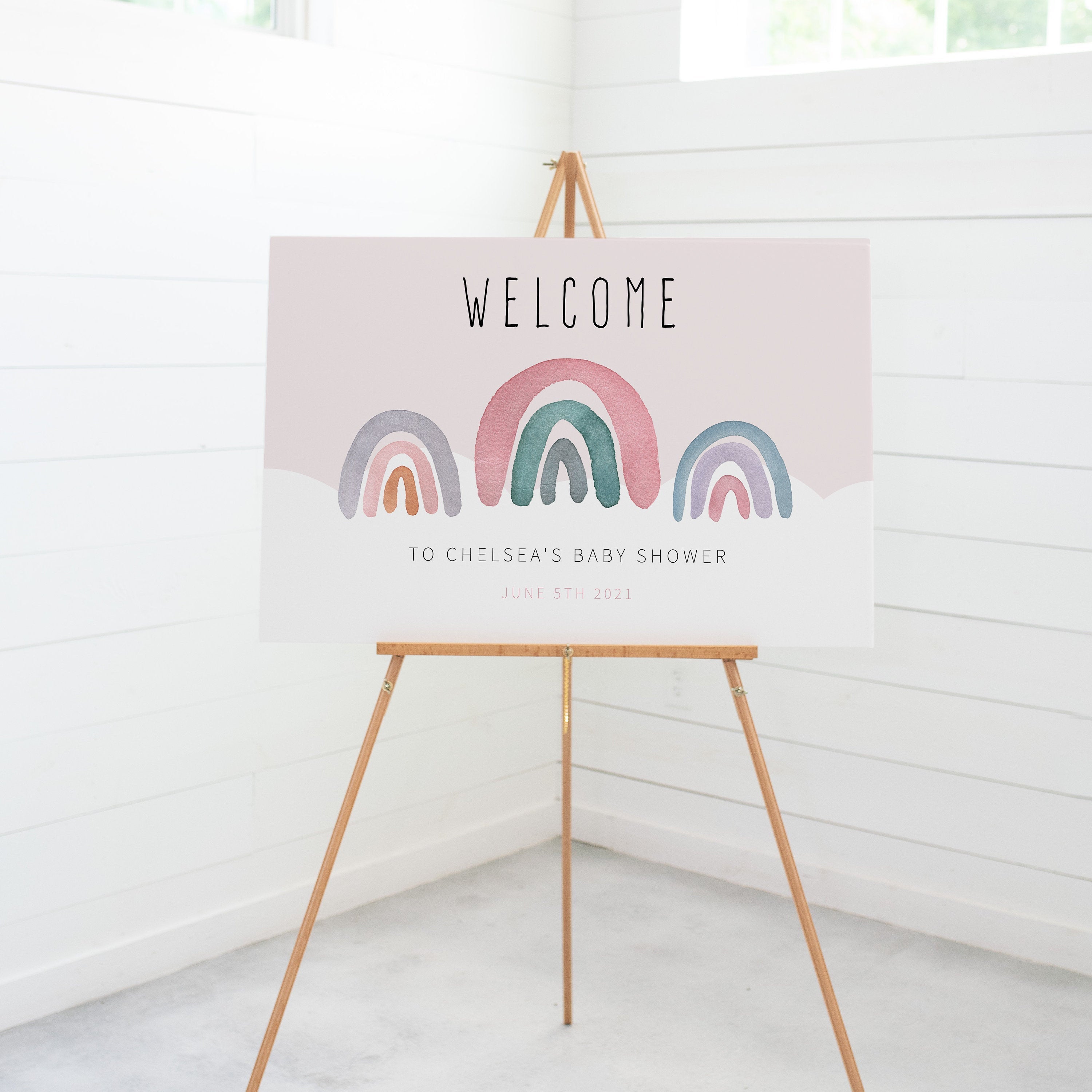 Boho Rainbow Baby Shower Welcome Sign Template, Printable Large Waterc ...