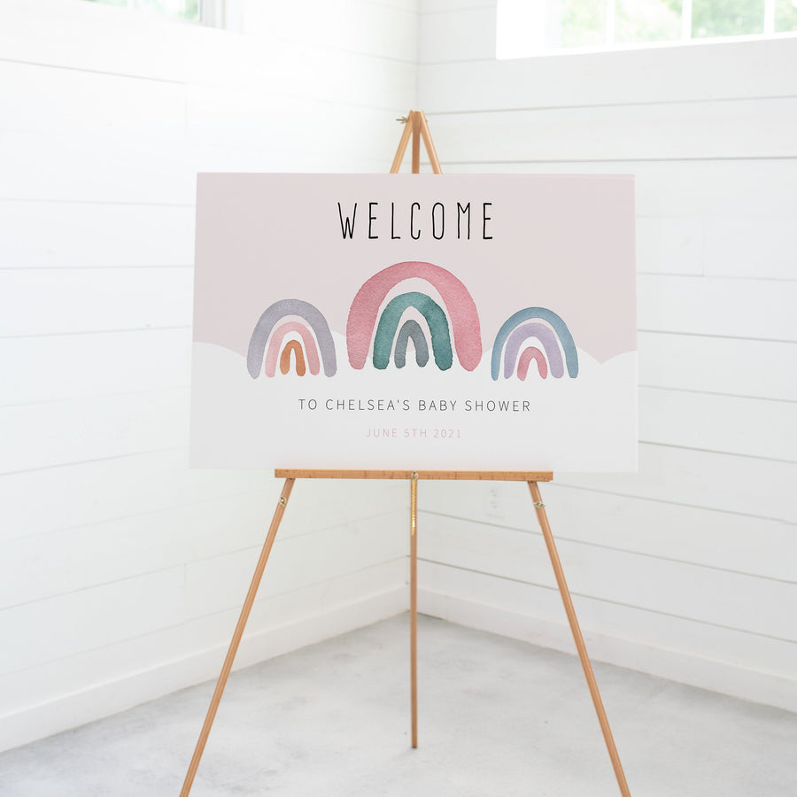 Boho Rainbow Baby Shower Welcome Sign Template, Printable Large Waterc ...