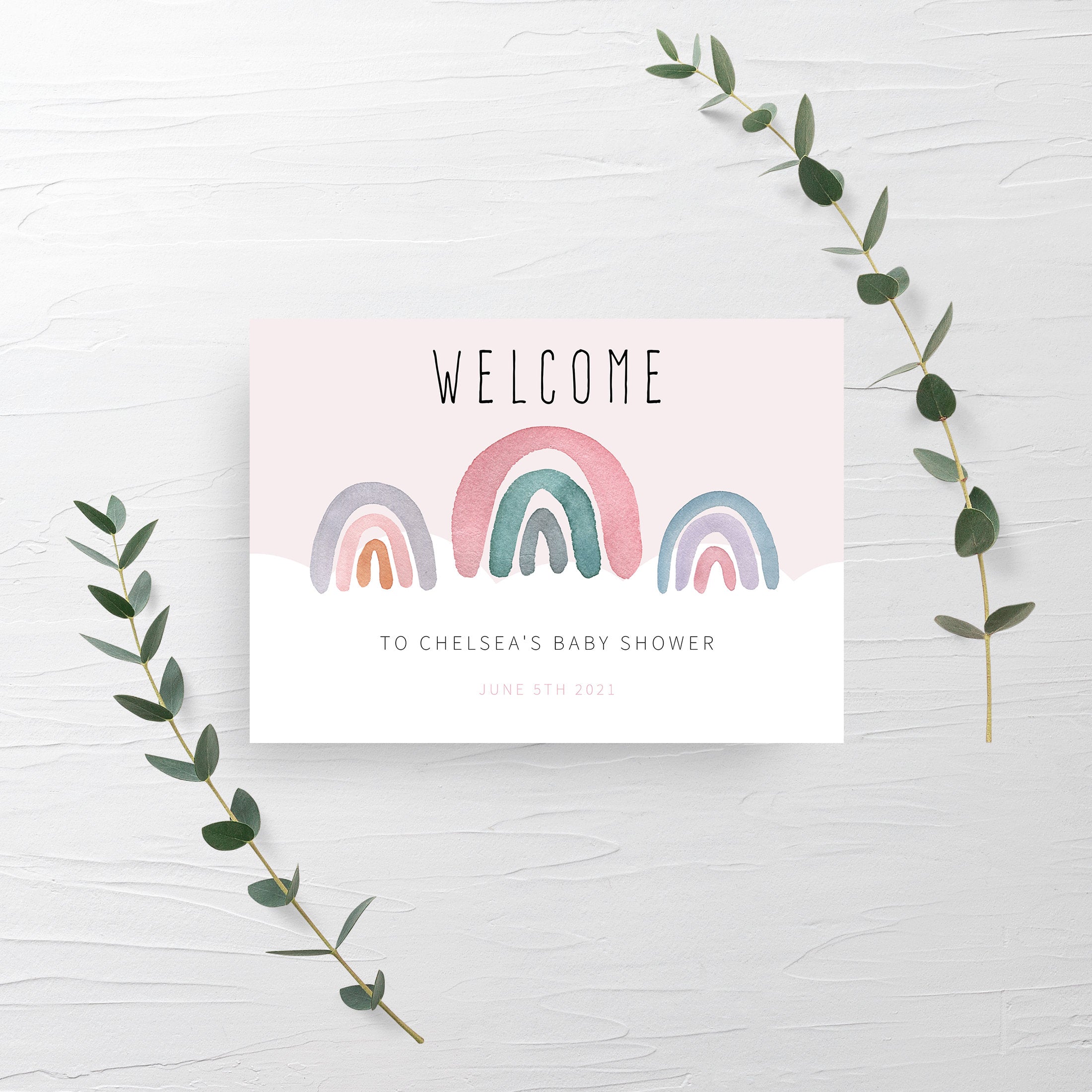 Boho Rainbow Baby Shower Welcome Sign Template, Printable Large Waterc ...