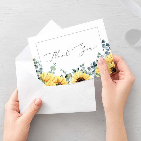 Sunflower Thank You Card Template, Printable Sunflower Thank You Note, - PlumPolkaDot