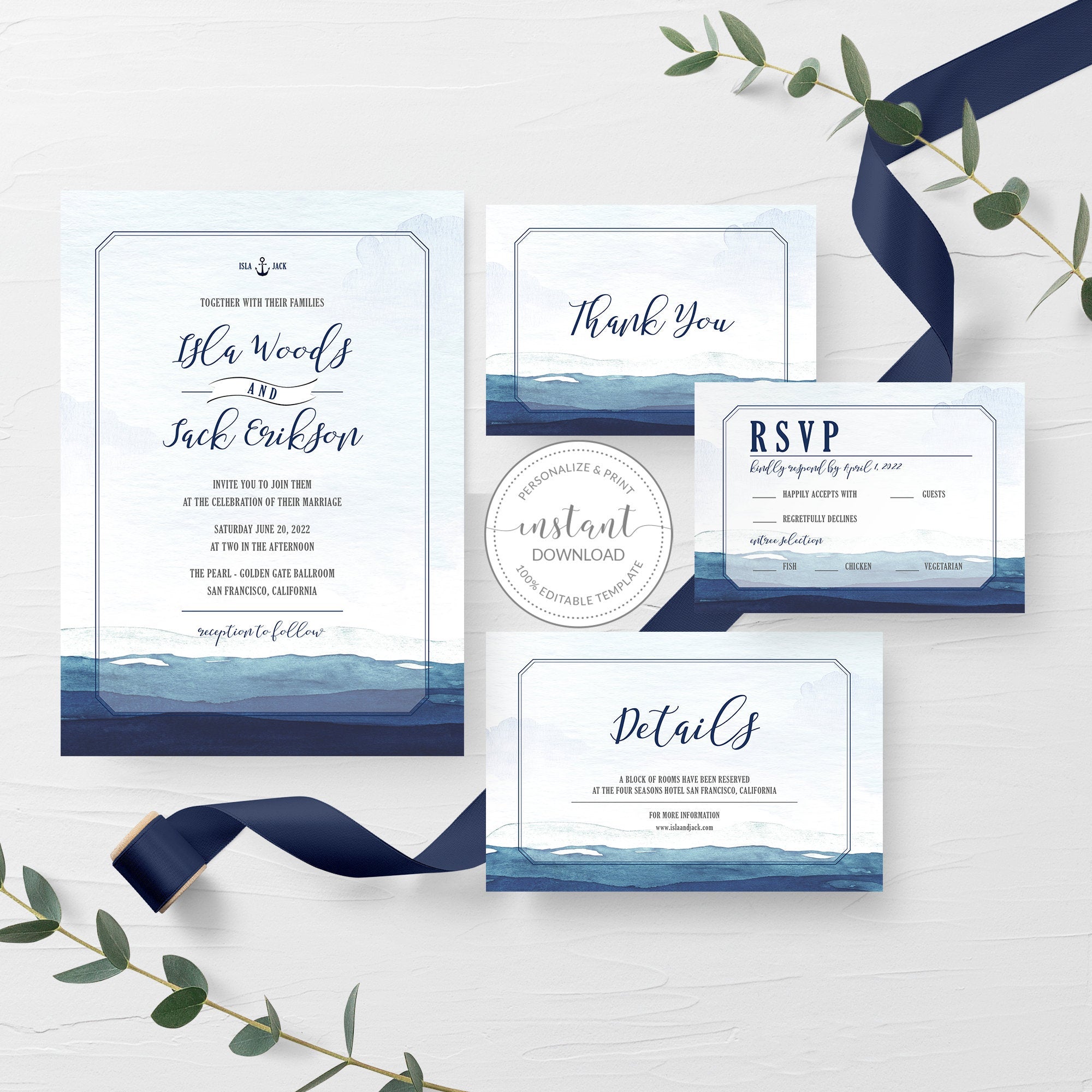 Nautical Wedding Invitation Package Modern And Nautical Gold Foil