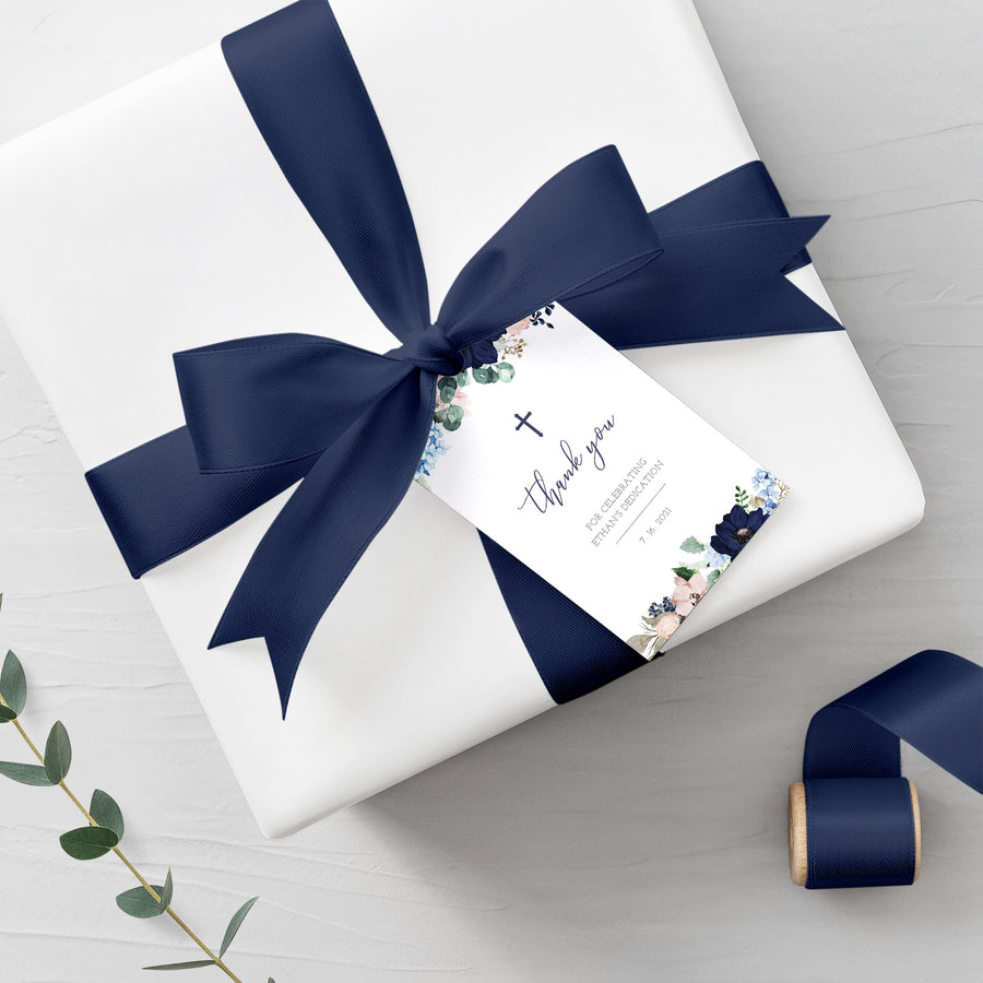 Navy and Blush Baby Boy Dedication Favor Tags Template, Printable Dedi ...