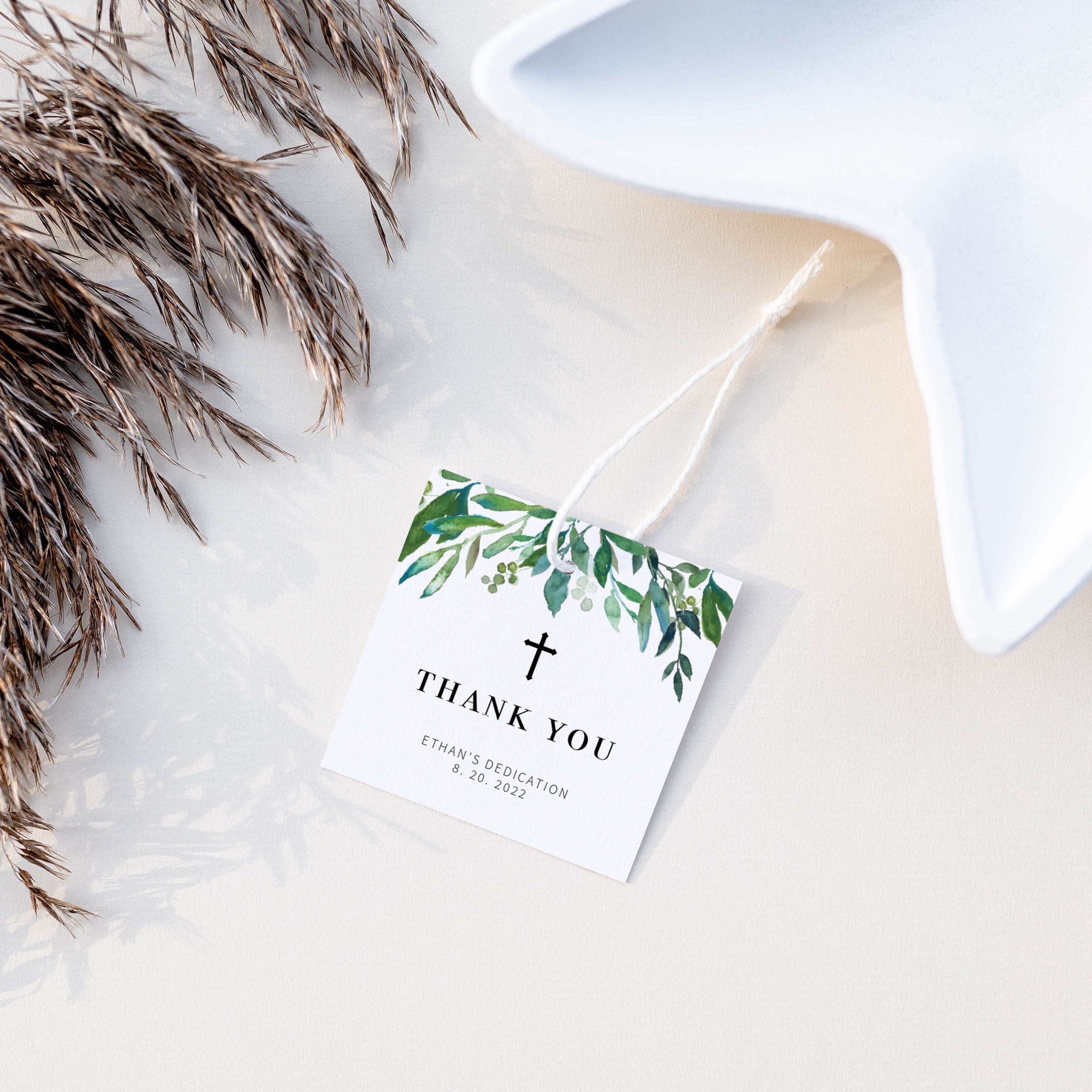 Greenery Dedication Favor Tags Template, Printable Baby Dedication Tha ...