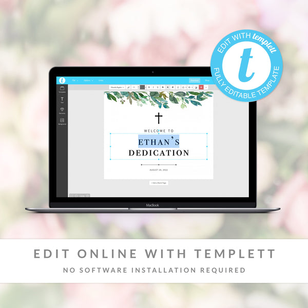 Greenery Baby Boy Dedication Welcome Sign Template, Printable Large We ...